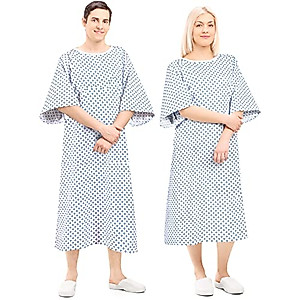 Premium 4 Pack Hospital Gown for Men and Women - Finest Cotton Blend - Back Front Tie - Fit Easily Up to XXL Size - Durable Wrinkle-Free Patient Gown - Reusable and Washable