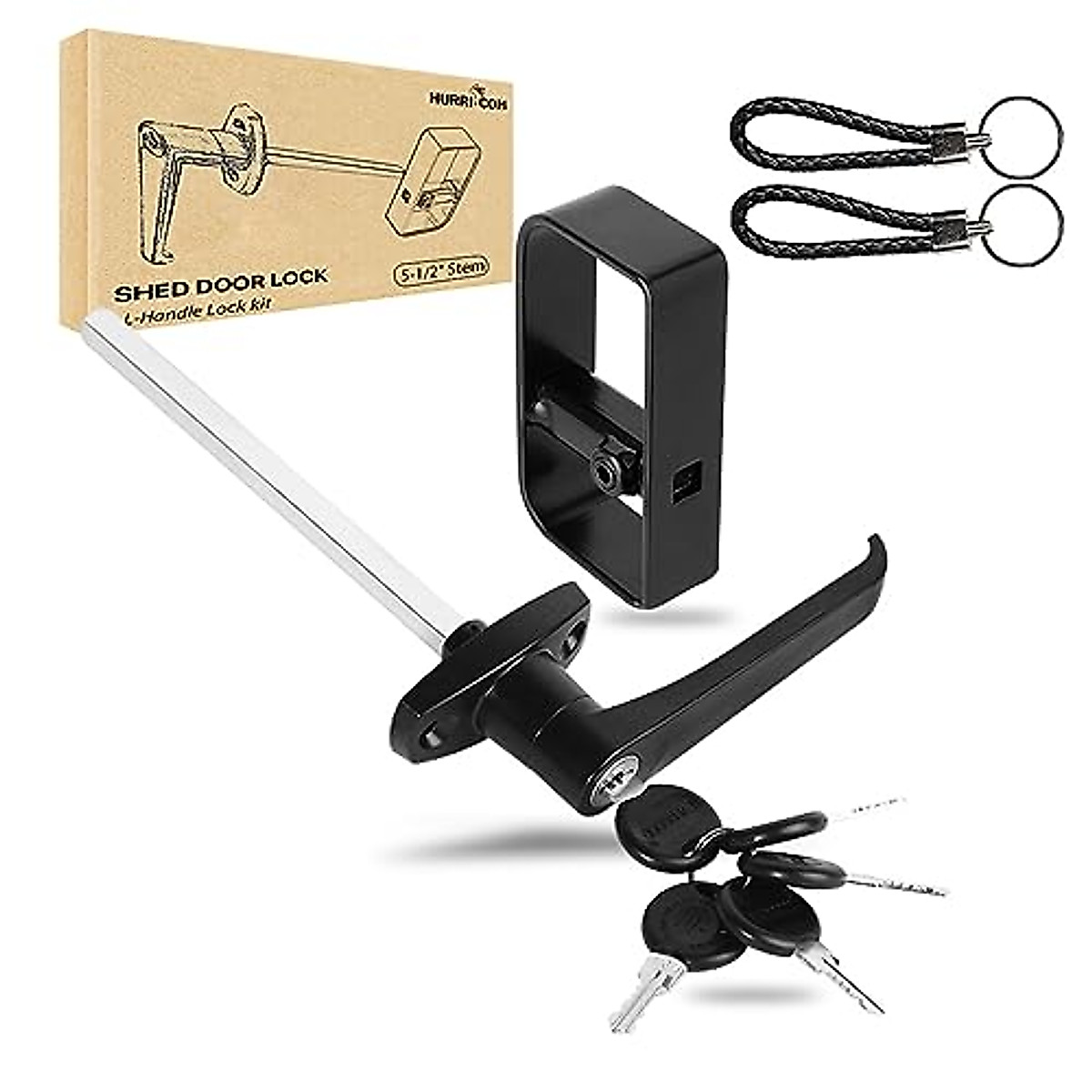 Hurrikom 5-1/2" L-Handle Lock kit, Shed Door Latch with 5 Keys, 5-1/2" Stem Shed L-Handle Lock Kit for Sheds Doors, Playhouses, Chicken Coops,Camper, RV, Garage Door(Black).