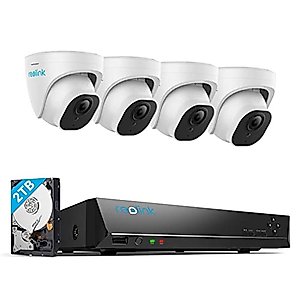 REOLINK 4K Security Camera System, 4pcs H.265 PoE Wired Turret 4K Cameras with Person Vehicle Detection, 4K/8MP 8CH NVR with 2TB HDD for 24-7 Recording, RLK8-800D4