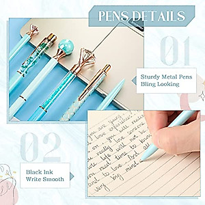 9 Pcs Ballpoint Pens Set Metal Crystal Diamond Pen Liquid Sand Glitter Pen for Journaling Black Ink Pretty Cute Pens Fancy Pens Gifts for Women Girls School Wedding Office Desk Supplies (Blue)