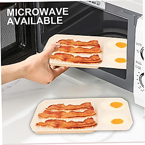 Jeorywoet Bacon Cooker for Microwave Oven, Microwave Bacon Cooker 11x8in Grooved White Microwave Bacon Tray with 2 Egg Poachers Non-Sticky Safe and Quick Classic Bacon Pan Gift, Bacon Cooker