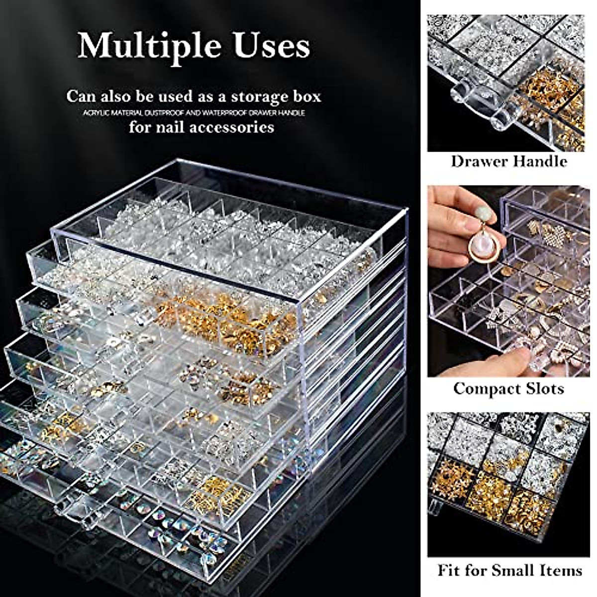 QIYUSHRY Earring Storage Box Acrylic Jewelry Storage Holder Ring Clear Plastic Transparent Jewelry Display Stand with 5 Drawers 120 Small Compartment Tray for Women Girls