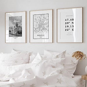 Dear Mapper Budapest Hungary View Abstract Road Modern Map Art Minimalist Painting Black and White Canvas Line Art Print Poster Art Print Poster Home Decor (Set of 3 Unframed) (16x24inch)