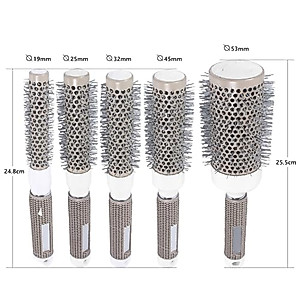 Round Brush Set for Blow Drying Curling, Professional Ceramic Ion Thermal Barrel Brush Leaves Hair Shiny Heat Styling Brush 5 Different Sizes Works Very Well with The Blow Dryer