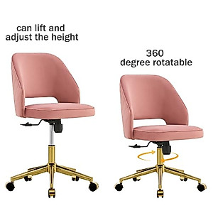 Wekity Modern Home Velvet Office Chairs, Adjustable 360 °Swivel Chair Engineering Plastic Armless Swivel Computer Chair with Wheels for Living Room, Bed Room Office Hotel Dining Room (Pink)