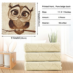 ALAZA Dish Towels Kitchen Cleaning Cloths Cute Owl Dish Cloths Super Absorbent Kitchen Towels Lint Free Bar Tea Soft Towel Kitchen Accessories Set of 6,11"x11"