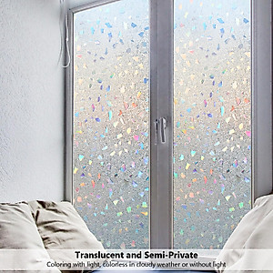 NINETREX Window Privacy Film,Stained Glass Window Film,Decorative 3D Vinyl Cling Window Decals, Static Cling Window Sticker Non-Adhesive for Home,Colorful Gravel,17.5 x 78.7Inches