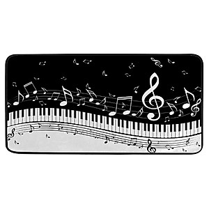 My Daily Musical Notes Piano Keys Area Rug 39x20 inch, Black White Polyester Kitchen Floor Mat for Entryway Living Room Bedroom Dorm