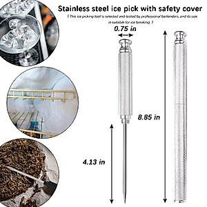 Stainless Steel Ice Picks Crushed Ice Tool With Safety Cover Bar Tools Ice Crushers Chisel Ice Cube Awl Sharp Cone With Non-Slip Handle (Silver)