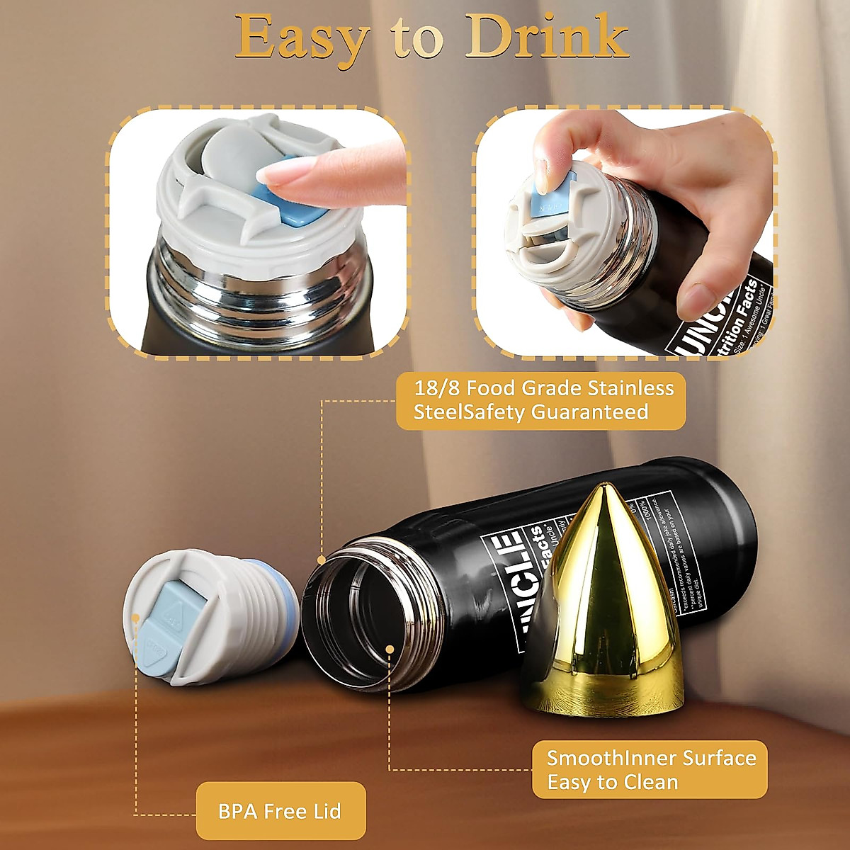 RHONGE Uncle Gifts, Best Uncle Ever Tumbler With Lid 17 Oz, Uncles Birthday Gift From Niece Nephew, Father's Day Present, Bullet Insulated Cup, Travel Cup