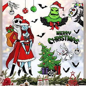 Mfault 121 PCS Merry Christmas Nigh.tmare BEF.ore Christmas Window Clings 9 Sheets, Jack Skellington Sally Xmas Tree Skull Stickers Decal Decoration, 2024 New Year Home Kitchen Winter Holiday Decor