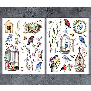GSS Designs Birds Rub on Transfers for Furniture and Crafts 2 Sheets 12x16 Inch Vintage Flower Rub on Decals for Home Decor DIY Craft Decorations