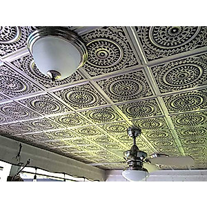 Grandma's Doilies Quartet-Faux Tin Ceiling Tile - Antique Silver 25-Pack