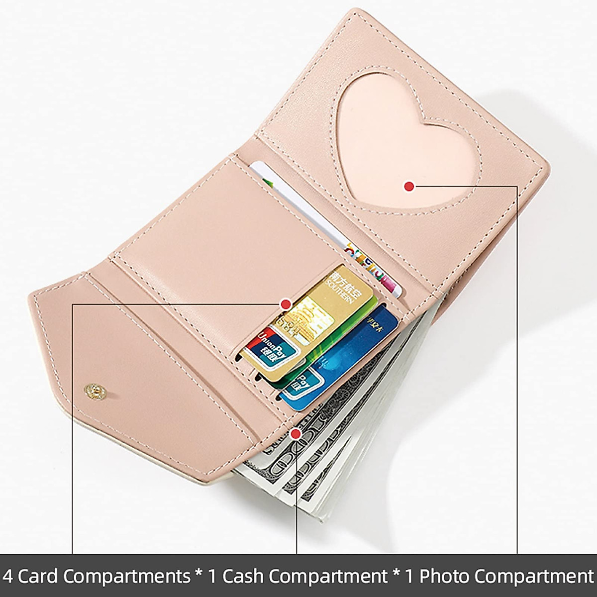 MOZXIRZ Women Girls Wallet Cute Flower Tri-Fold Wallet PU Leather Purse Slim Short Wallet Small Trifold Cash Card Holder Bag (Green)