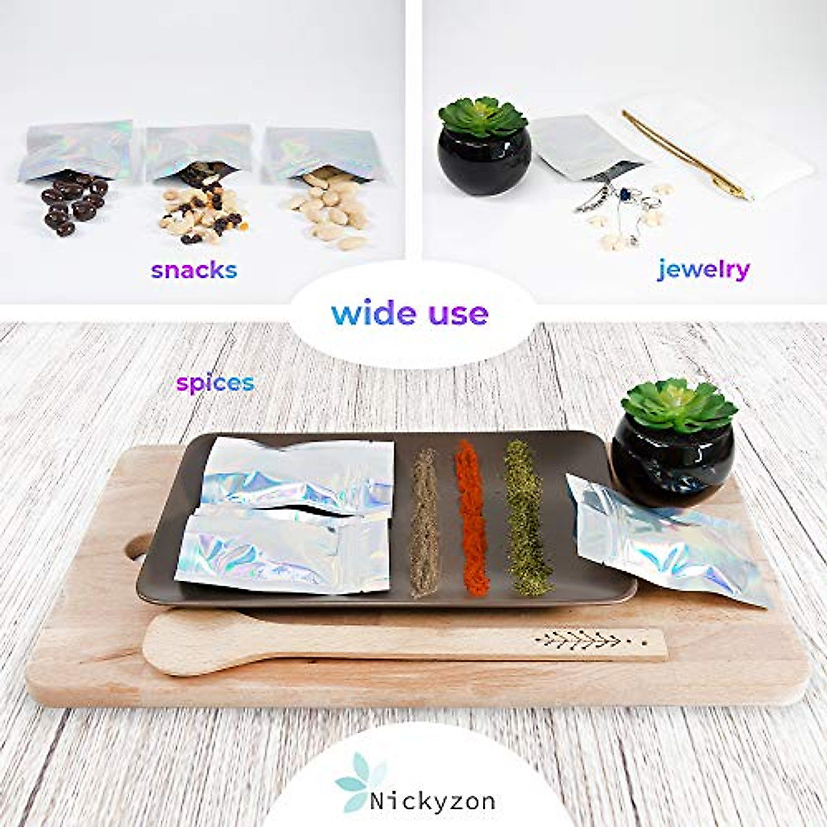 120 pcs Holographic Mylar Resealable Bags for Packaging - 3.5x5.1" Edible Smell Proof Ziplock Baggies for Party Favor Food Storage - 3.5g Small Sealable Foil Pouch for Candy, Lip Gloss, Lash, Jewelry