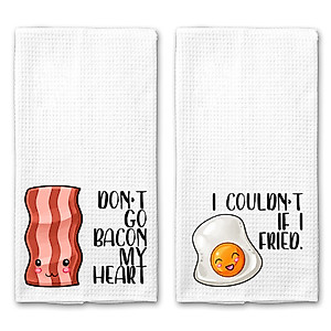 Don't go Bacon My Heart and I Couldn't if I Fried Funny Saying Kitchen Tea Towel - Gift Set of 2