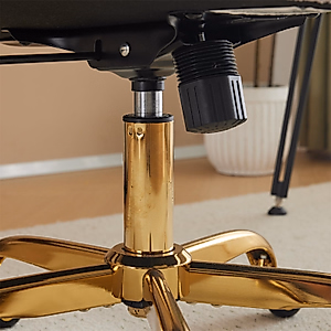 VINGLI Wide Criss Cross Legged Office Chair,Buttprint Ergonomic Desk Chair Comfy with Pillow&Gold Base,Dual-Use with/no Wheels,Adjustable Vanity Swivel Chair for Bedroom,Home Office,Teddy Fleece,White