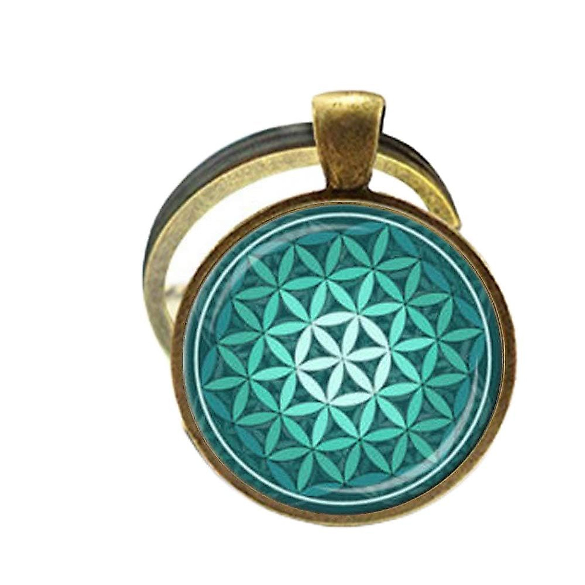 KWYUT Flower of Life Keychain Teal Green Aqua Spiritual Keychain Jewelry Inspirational Keychain Sacred Geometry Meditation Jewelry