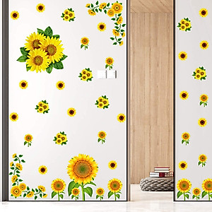 Sunflower Wall Sticker Yellow Daisy Flowers Wall Decals 3D Floral Decals DIY Removable Sunflower Green Leaves Wall Art Decor for Kids Room Living Room Bedroom Nursery Stickers Decoration