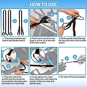 Extra Long 19ft Snowmobile Tow Straps - 4400lbs Break Strength Heavy-Duty ATV Towing Rope with Stainless Steel Hooks for Sled Snowboards Emergency Safety Tool Accessories Kit