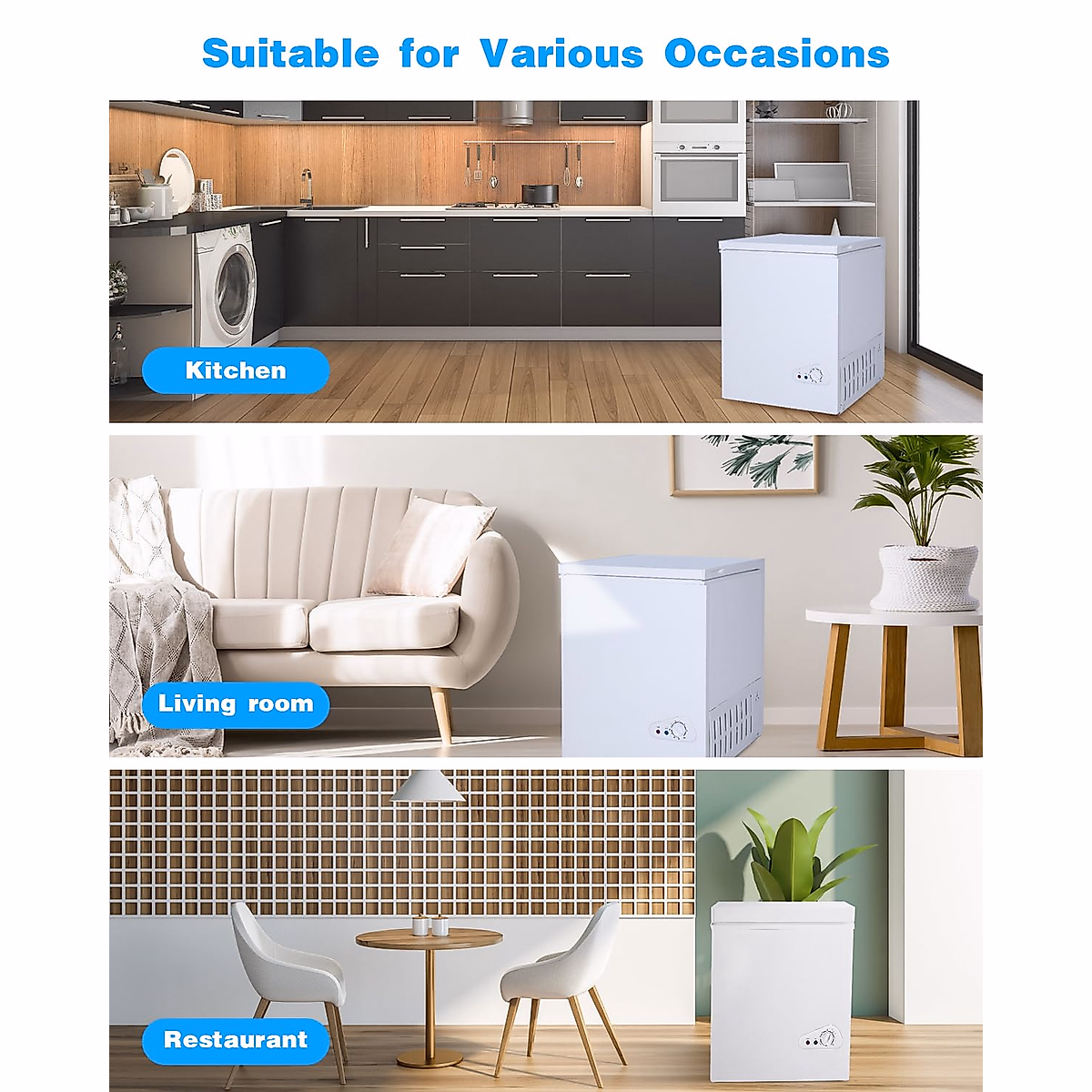 Kazigak Compact Chest Freezer, 3.5 Cu.Ft. Deep Freezer with Basket, 6 Level Adjustable Temperature, Top Door Mini Freezer White