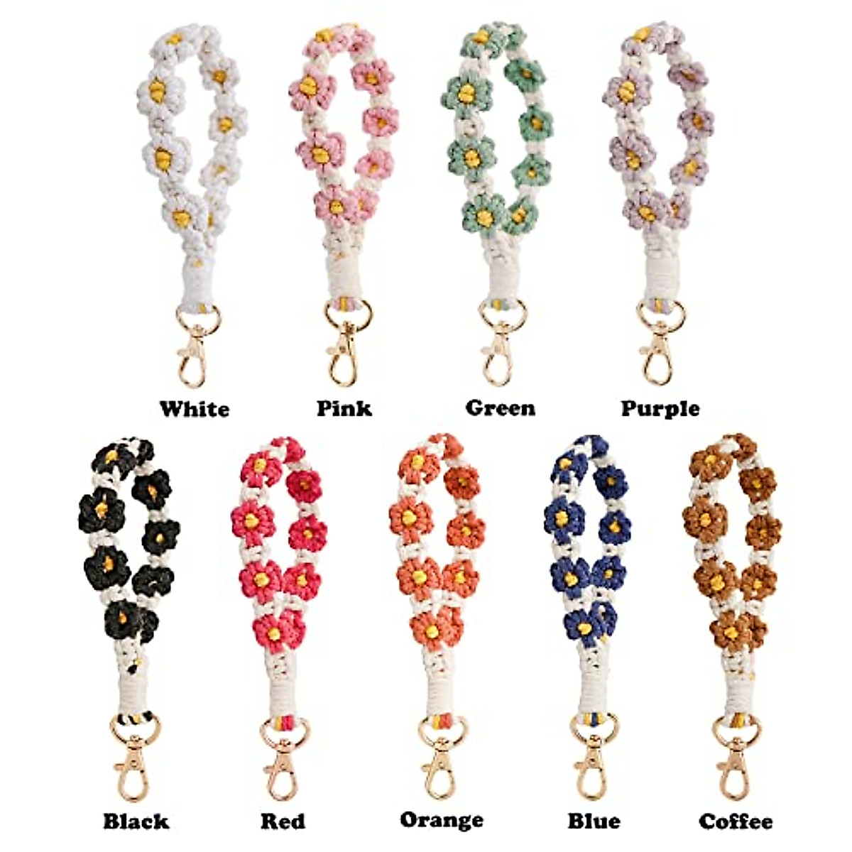 XGALBLA Cute Macrame Keychain Boho Handmade Wristlet Bracelet Keychain Floral Country style Wrist Lanyard Handmade Weave Exquisite Holder for Women(Blue)