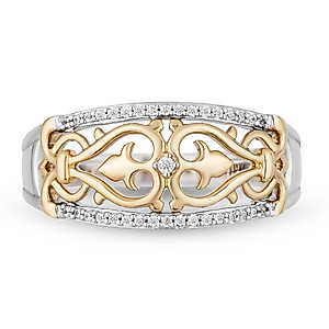 Jewelili Enchanted Disney Fine Jewelry 14K Yellow Gold Over Sterling Silver 1/10 Cttw Diamond Natural White Round Diamond Jasmine Aladdin Live Action Ring, Size 7