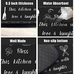 Black Kitchen with Love Kitchen Rugs 2Pcs Kitchen Floor Mats for Restaurant Kitchen Farmhouse Floor Decor Non Slip Washable Standing Kitchen Runner Mats 17"x30"+17"x47"