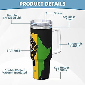 Xiexide 40oz Stainless Steel Camping African Map Black History Africa Power Rasta Color Double Walled Vacuum Insulatedith Handle And Straw,Hot & Cold Drinks
