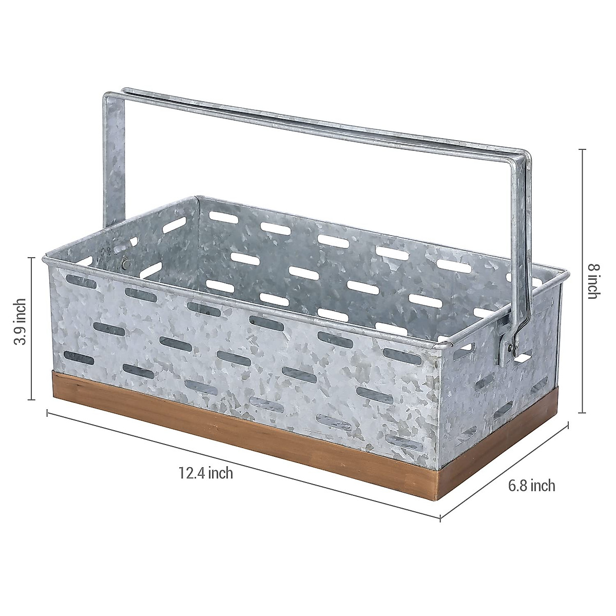 MyGift Silver Galvanized Metal Perforated Condiment Basket Storage Container with Handle and Copper Tone Accent Rim - Handcrafted in India