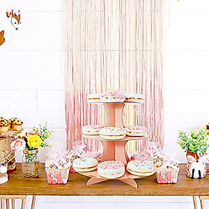 2 Set Pink Gold 3-Tier Round Cardboard Cupcake Stand for 24 Cupcakes Perfect for Girls Pink and Gold Birthday Baby Shower Party Supplies