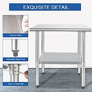 HARDURA Stainless Steel Table 24X36 Inches with Undershelf and Galvanized Legs NSF Heavy Duty Commercial Prep Work Table for Restaurant Kitchen Home and Hotel