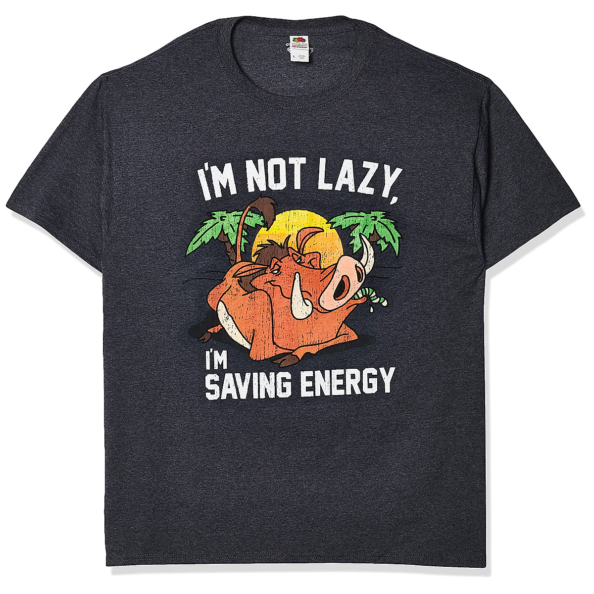 Disney Men's Lion King Pumba Not Lazy Saving Energy Graphic T-Shirt, Charcoal Heather, 3X-Large