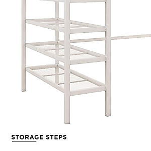 DHP Tiffany Metal Storage Bookcase, Twin Bunk Bed, White Loft