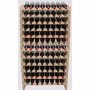 DisplayGifts Modular Stackable Wine Rack Freestanding Wooden Wine Stand Storage Holder, Thick Wood Wobble-Free 8 x 12 Rows Unstained