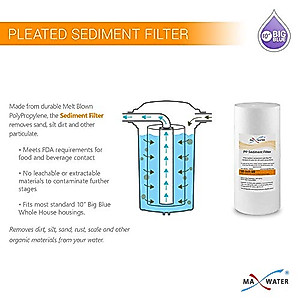 Max Water 2 Stage (Sediment, Odor & Improving Taste) Whole House (10 inch x 4.5 inch), Water Filtration System with Double O Ring Housing - Sediment + GAC - 1" NPTF Brass Port Inlet