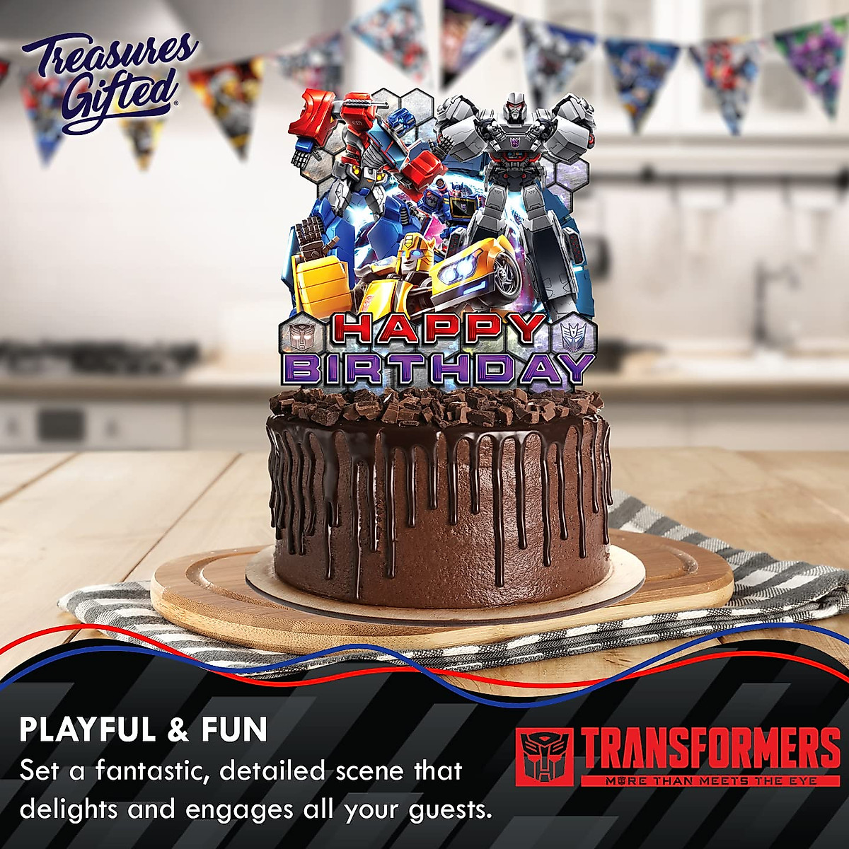 Treasures Gifted Officially Licensed Transformers Cake Decorations Set - (24) Transformers Cupcake Toppers & Wrappers - (1) Transformers Cake Topper - Transformers Birthday Party Supplies