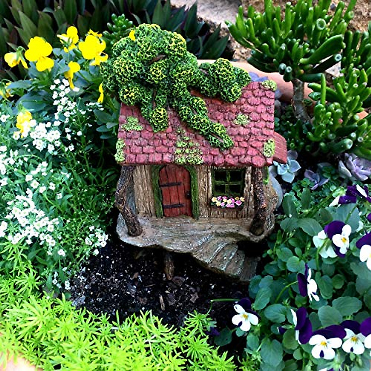 PRETMANNS Fairy Garden Fairy Houses – Fairy Garden Houses for Outdoor - Large Fairy Tree House with a Door That Opens – 9” High - Fairy Garden Supplies for Miniature Garden Accessories