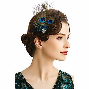 BABEYOND Peacock Feather Hair Clip Peacock Fascinator with Rhinestones Roaring 20s Peacock Flapper Fascinator 1920s Peacock Hair Accessories (Style 1)