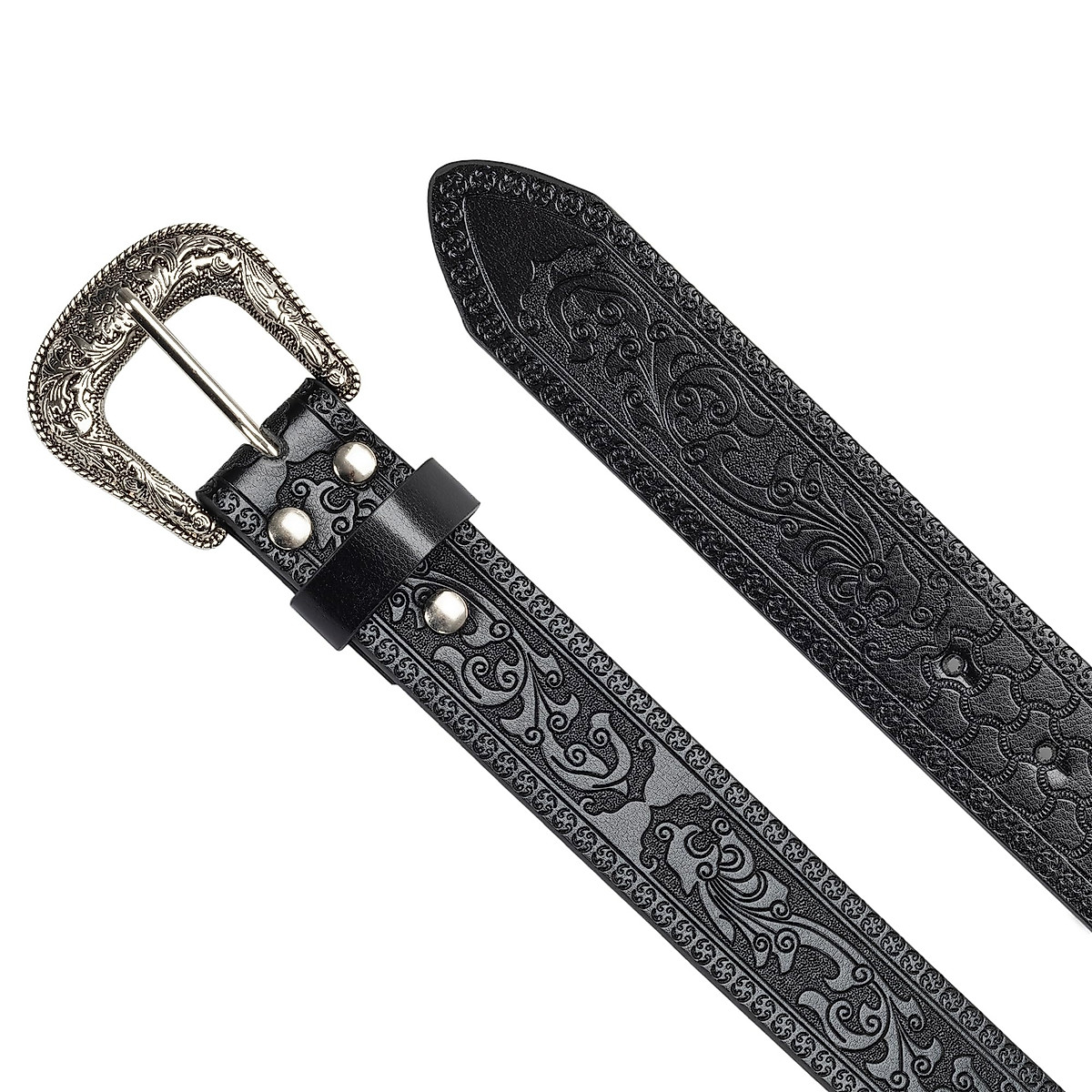 UTOWO Adjustable Vintage Western-Belts for Women Men Embossed PU Leather Buckles Cowboy-Cowgirl-Belt (for 28-38" Waist)