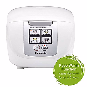 Panasonic 5 Cup (Uncooked) Rice Cooker with Fuzzy Logic and One-Touch Cooking for Brown Rice, White Rice, and Porridge or Soup – 1.0 Liter – SR-DF101 (White)