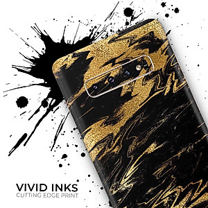 DesignSkinz Black & Gold Marble Swirl V5 Protective Vinyl Decal Wrap Skin Cover Compatible with The Samsung Galaxy S20 (Screen Trim & Back Glass Skin)