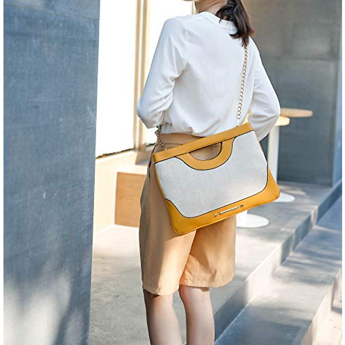 MKF Crossbody Bag for Women – PU Leather Lady Pocketbook Handbag – Side Messenger Purse, Shoulder Chain Strap Mustard