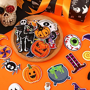 36pcs Halloween Autumn Iron on Patches Halloween Embroidered Sew Applique Repair Patch Cute Skull Pumpkin Ghost Black Cat Witch Bats DIY Crafts for Clothing Jacket Jeans Pants Dress Backpack Hat Decor