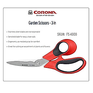 Corona Stainless Steel Floral Scissors, 3 Inch Blade, FS 4000, Red