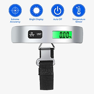 VIGIND Digital Luggage Weight Scale,110lbs Portable Handheld Scale with Backlit LCD Display&Hook,Suitcase Scale with Temperature Senso,Travel Essentials Accessories for Travel - Battery Included