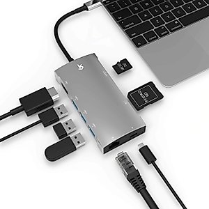 KS USB C Hub, USB C Adapter with PD Charging Port, 3 USB 3.0 Ports, 4K HDMI Output, SD/TF Card Reader, 1000M Ethernet Port Multiport Hub for MacBook Pro Windows Laptop & More Type C Devices (8 in 1)