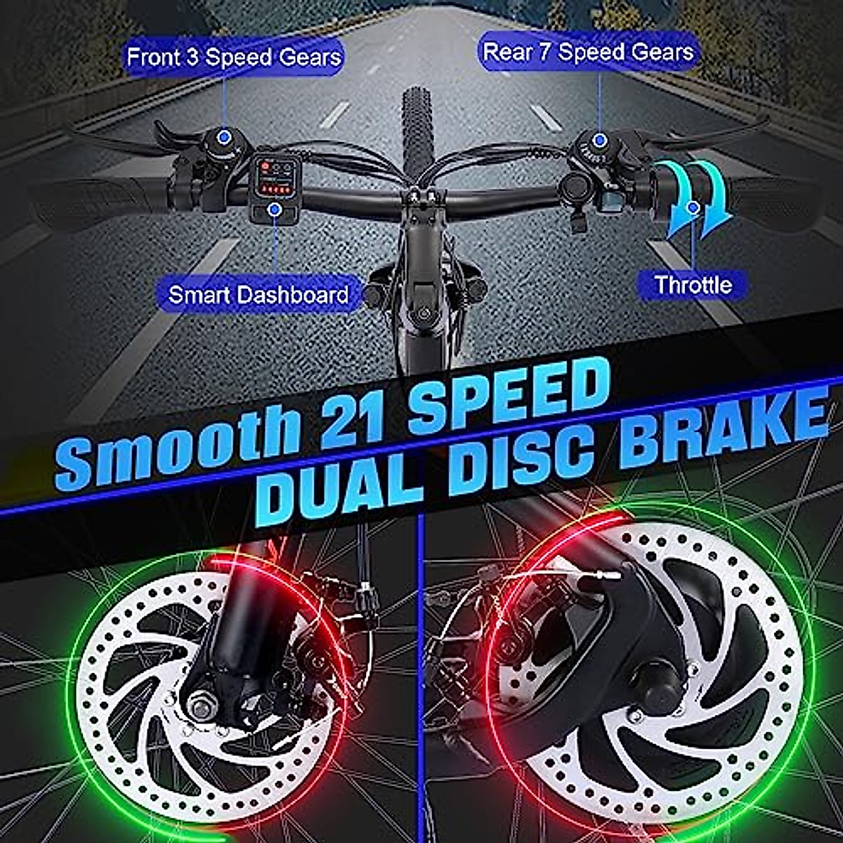 Vivi Electric Bike, 27.5" Electric Mountain Bike for Adults, with 500W Motor 48V 10.4Ah Removable Battery, 20mph - Class 2 eBike, Up to 50 Miles Range, 21 Speed, Suspension Front