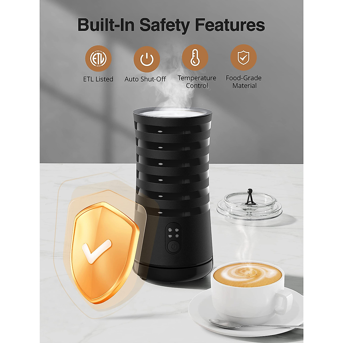 RATRSO Milk Frother, Electric Milk Steamer Soft Foam Maker with Two Whisks for Frothing and Heating Milk, 4 IN 1 Multifunction for Hot & Cold Froth, Automatic off & Easy Cleaning