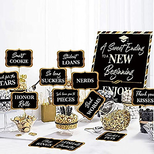 Graduation Candy Buffet Labels, Black Gold Grad Party Buffet Table Sign Set, Graduation Party Dessert Food Label Decorations